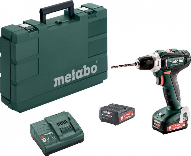 Metabo PowerMaxx BS 12 12V Li-Ion accu boor-/schroefmachine set (2x 2,0Ah accu) in koffer ...