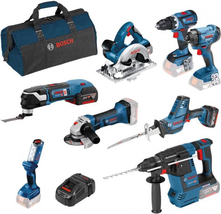 Bosch 0615990K9H 18V Li Ion accu 8 delige combiset(4x 5.0Ah accu)in tas ...