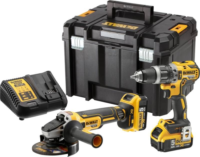 DeWalt DCK2080P2T 18V Li-Ion accu klopboor-/schroefmachine (DCD796)&Haakse slijper (DCG405 ...