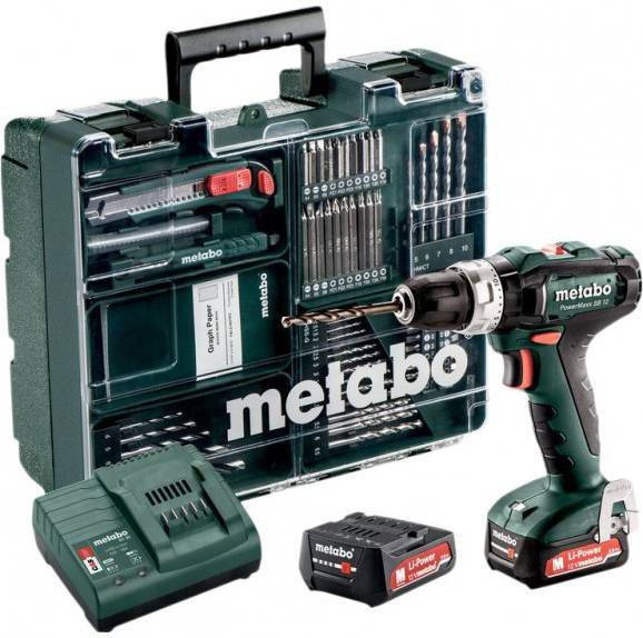 Metabo PowerMaxx SB 12 12V Li Ion Accu klopboor -/schroefmachine set(2x 2, 0Ah)in koffer ...